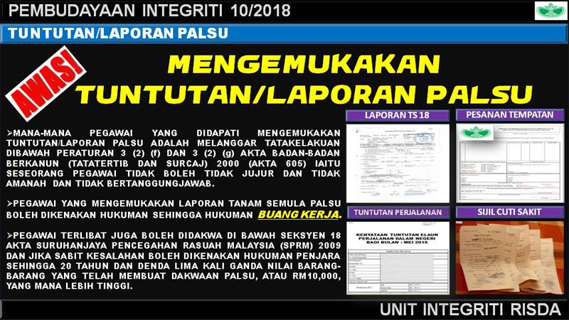 Pembudayaan Integriti - Official Portal RISDA